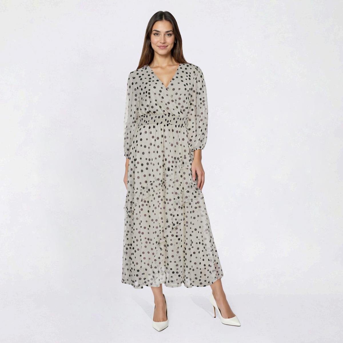 Click here for Womens Harlow & Rose 3/4 Sleeve Dot Mesh Midi Dres... prices